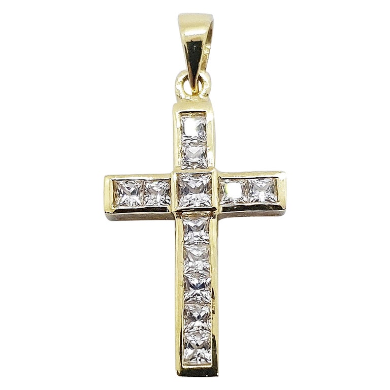SJ2326 - White Sapphire Cross Pendant Set in 18 Karat Gold Settings ...