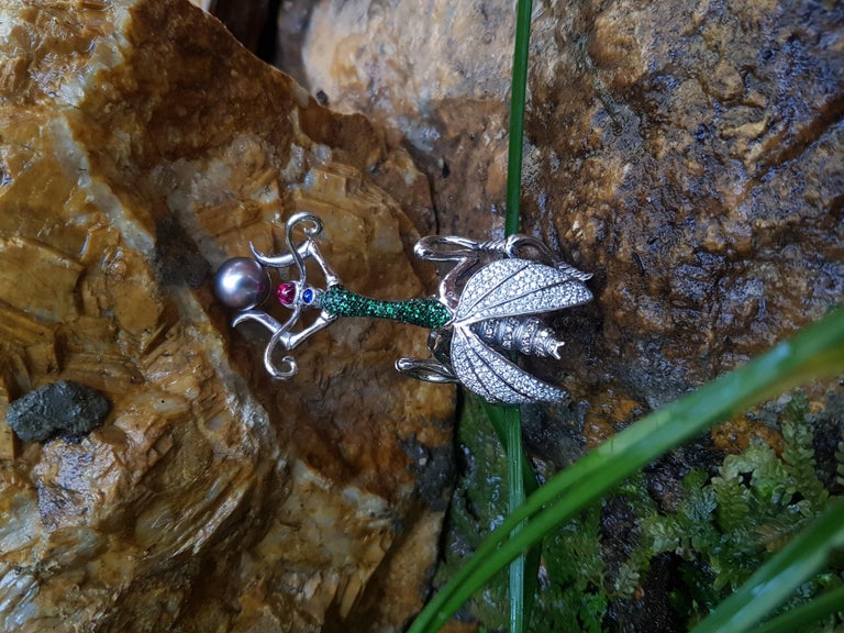 SJ3011 - South Sea Pearl, Tsavorite, Diamond, Ruby, Blue Sapphire Mant ...