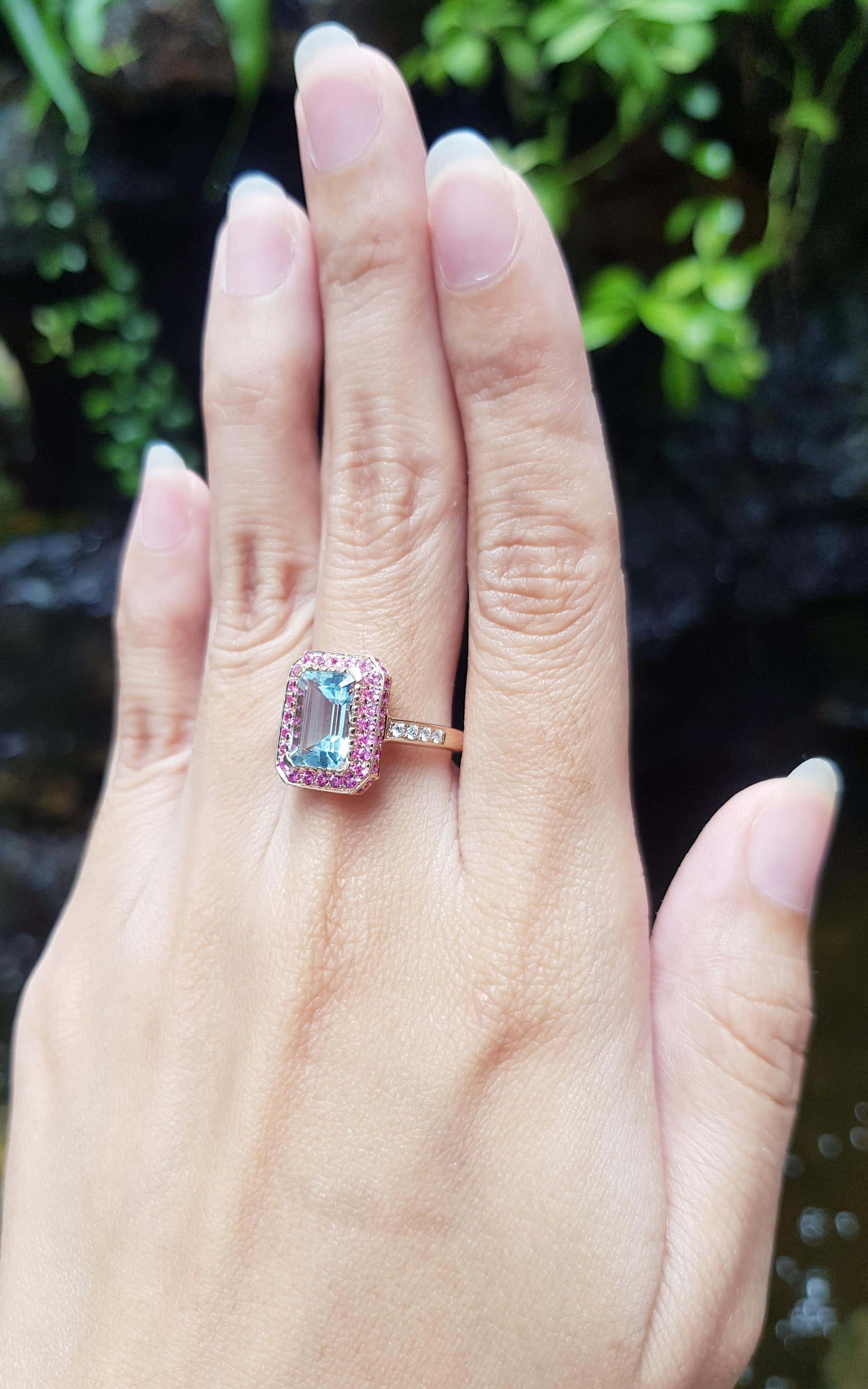 SJ3269 - Aquamarine, Pink Sapphire and Diamond Ring Set in 18 Karat Ro ...