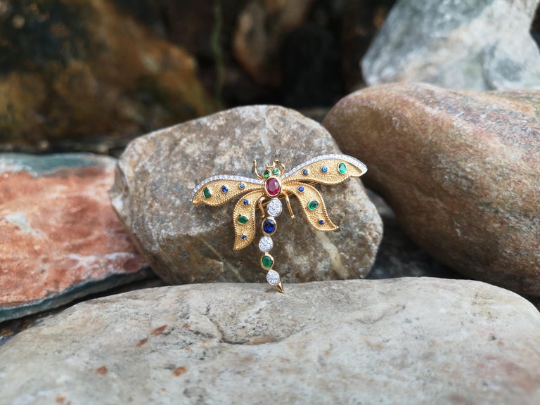 SJ6207 - Blue Sapphire, Ruby, Emerald Dragonfly Brooch/Pendant Set in ...