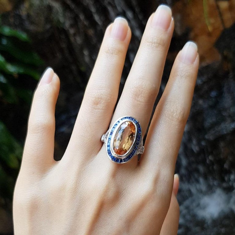SJ2386 - Movel Shape Imperial Topaz, Blue Sapphire and Diamond Ring in ...