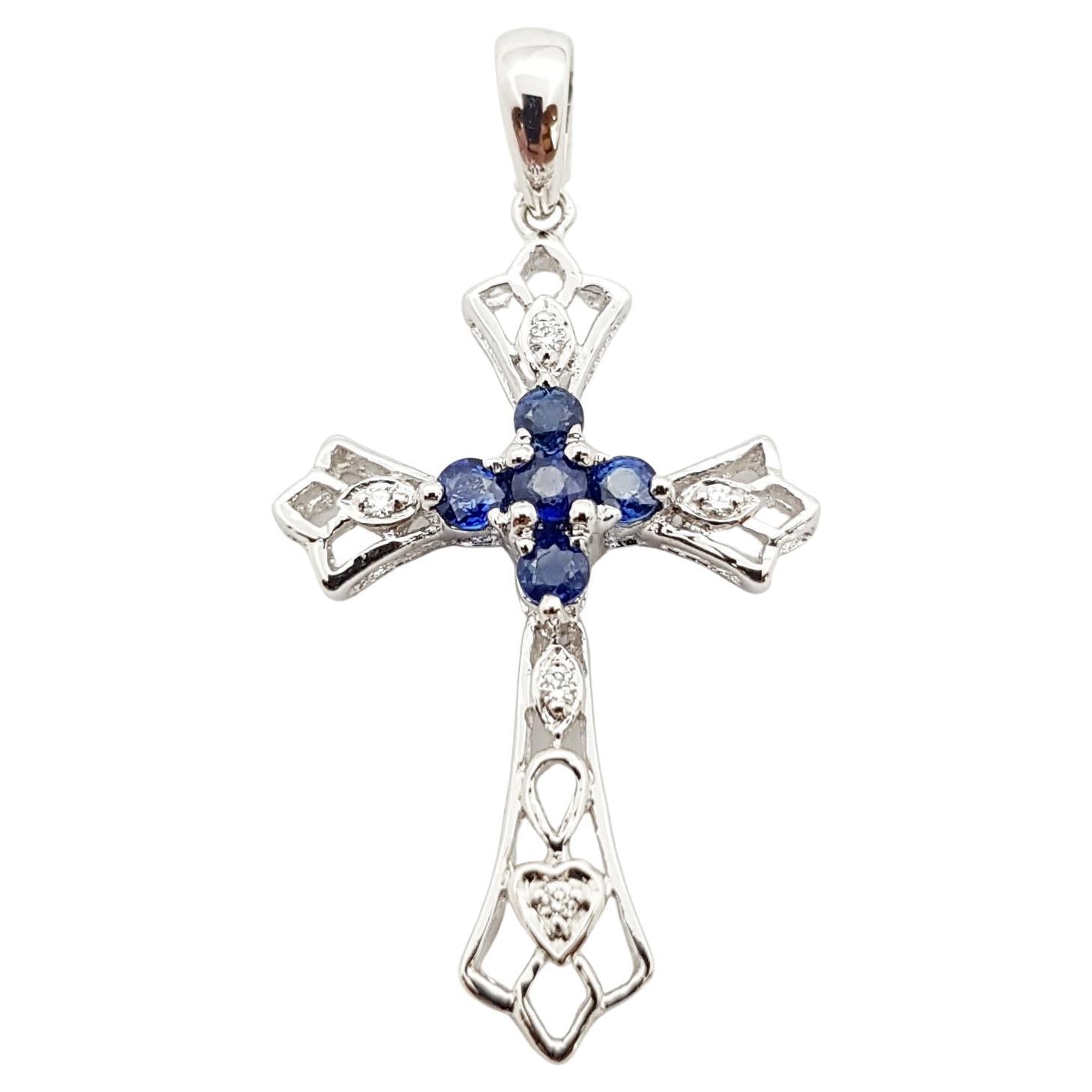 SJ2625 - Cabochon Ruby with Blue Sapphire and Diamond Cross Pendant Se ...