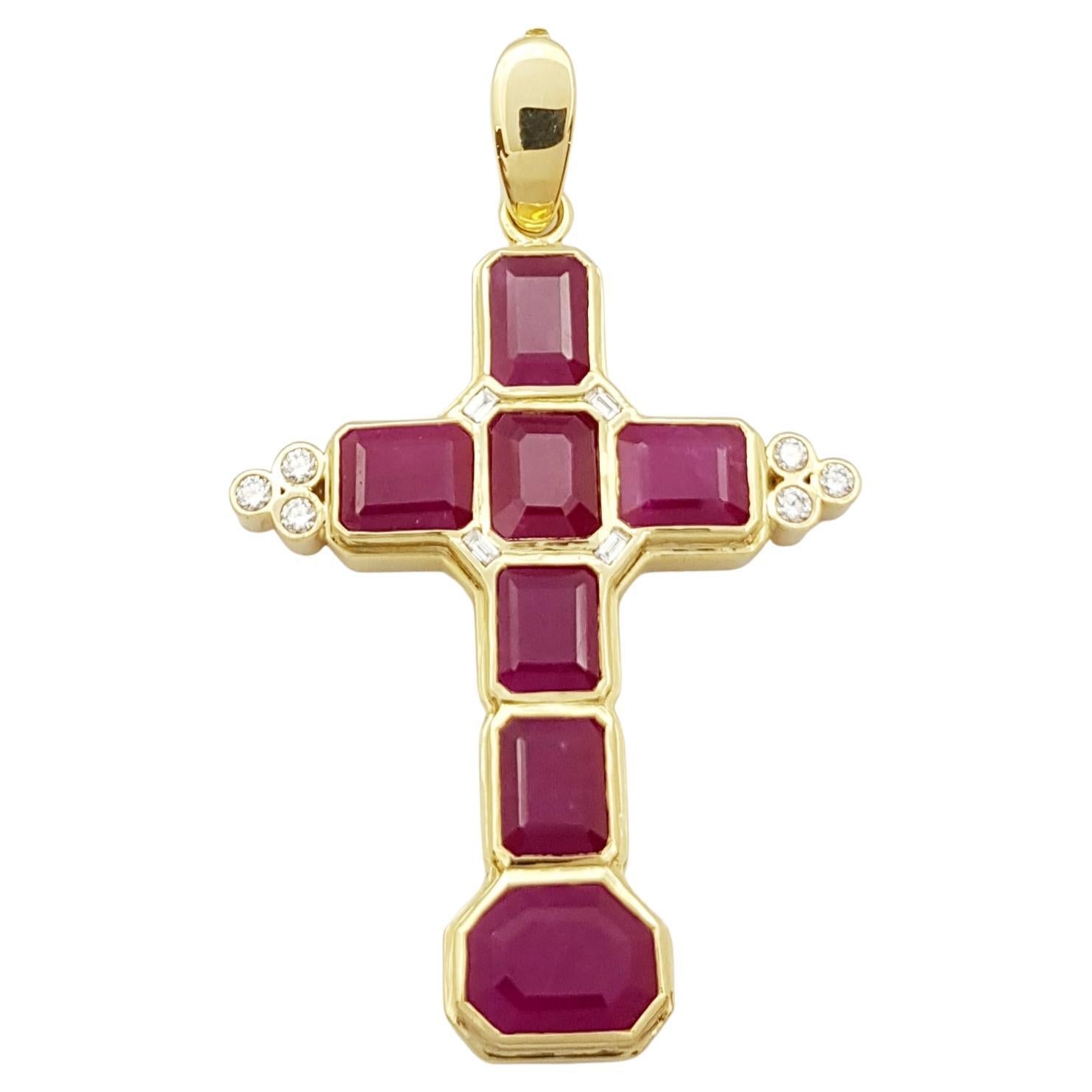 SJ2625 - Cabochon Ruby with Blue Sapphire and Diamond Cross Pendant Se ...